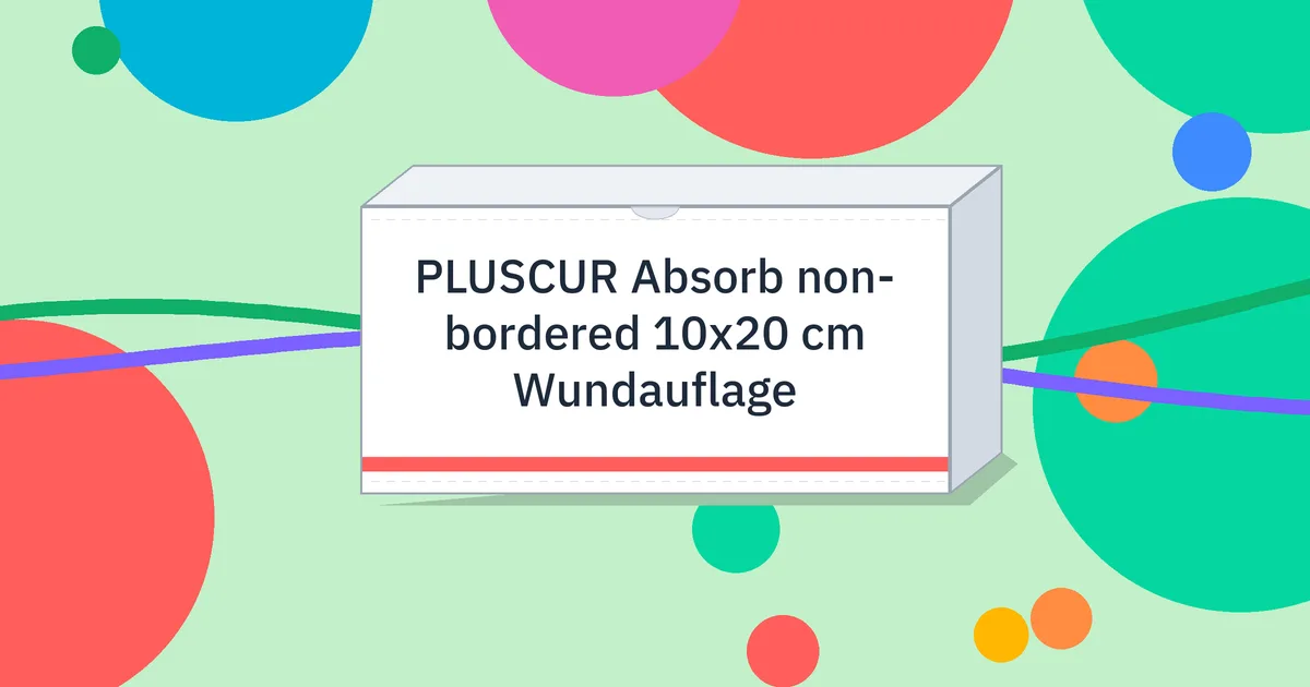 Symbolbild: Packung mit der Aufschrift PLUSCUR Absorb non-bordered 10x20 cm Wundauflage (PZN 13893146) – Verfügbarkeit und Bezug in Apotheken in Frankfurt am Main