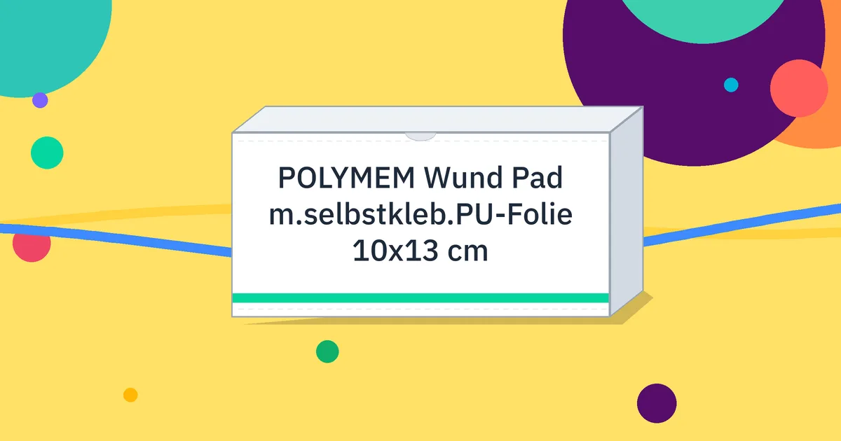 Symbolbild: Packung mit der Aufschrift POLYMEM Wund Pad m.selbstkleb.PU-Folie 10x13 cm (PZN 00045184) – Verfügbarkeit und Bezug in Apotheken in Frankfurt am Main