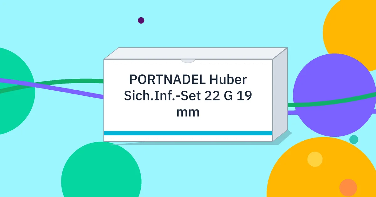 Symbolbild: Packung mit der Aufschrift PORTNADEL Huber Sich.Inf.-Set 22 G 19 mm (PZN 16037382) – Verfügbarkeit und Bezug in Apotheken in Frankfurt am Main