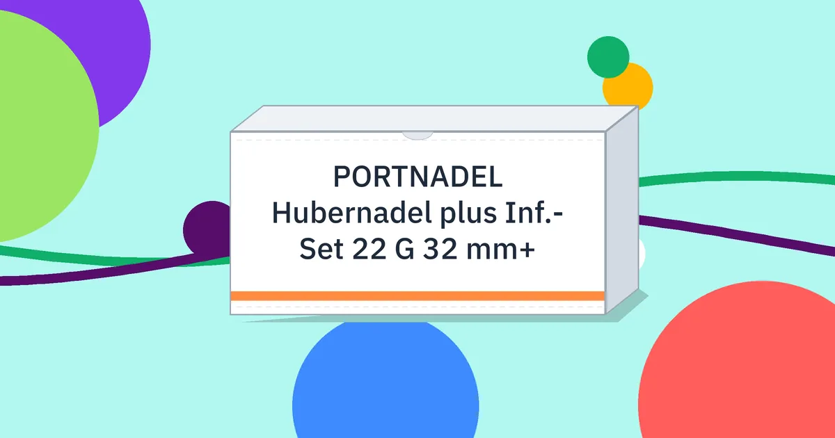 Symbolbild: Packung mit der Aufschrift PORTNADEL Hubernadel plus Inf.-Set 22 G 32 mm+ (PZN 02706649) – Verfügbarkeit und Bezug in Apotheken in Frankfurt am Main
