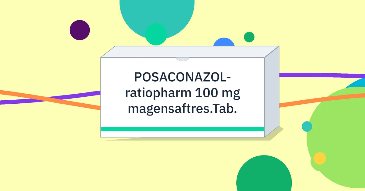 Symbolbild: Packung mit der Aufschrift POSACONAZOL-ratiopharm 100 mg magensaftres.Tab. (PZN 15573262) – Verfügbarkeit und Bezug in Apotheken in Frankfurt am Main