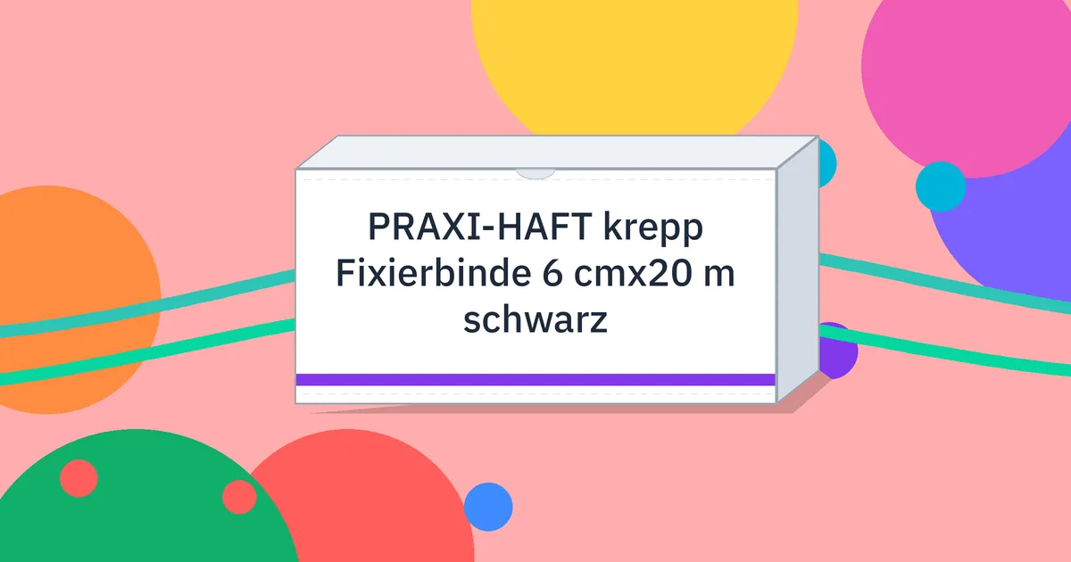 Symbolbild: Packung mit der Aufschrift PRAXI-HAFT krepp Fixierbinde 6 cmx20 m schwarz (PZN 12826432) – Verfügbarkeit und Bezug in Apotheken in Frankfurt am Main