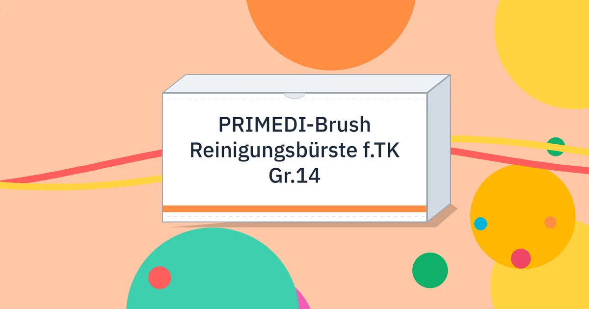 Symbolbild: Packung mit der Aufschrift PRIMEDI-Brush Reinigungsbürste f.TK Gr.14 (PZN 19999963) – Verfügbarkeit und Bezug in Apotheken in Frankfurt am Main