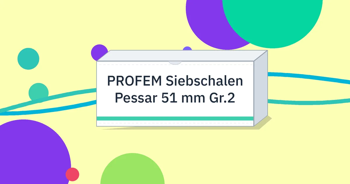 Symbolbild: Packung mit der Aufschrift PROFEM Siebschalen Pessar 51 mm Gr.2 (PZN 11672547) – Verfügbarkeit und Bezug in Apotheken in Frankfurt am Main