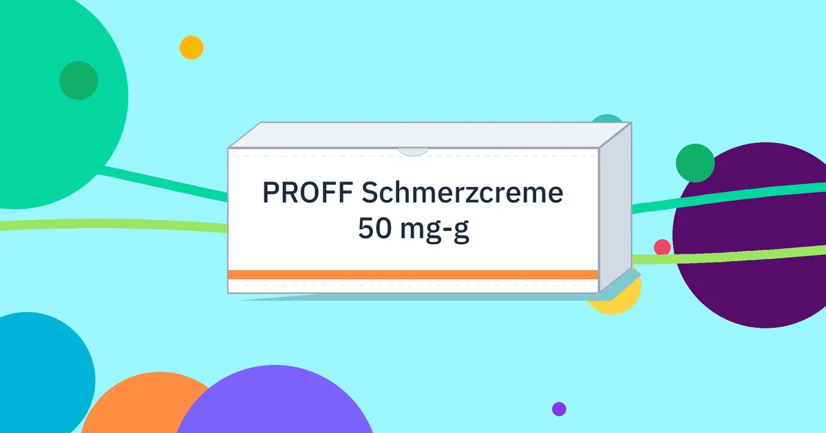 Symbolbild: Packung mit der Aufschrift PROFF Schmerzcreme 50 mg-g (PZN 19875273) – Verfügbarkeit und Bezug in Apotheken in Frankfurt am Main