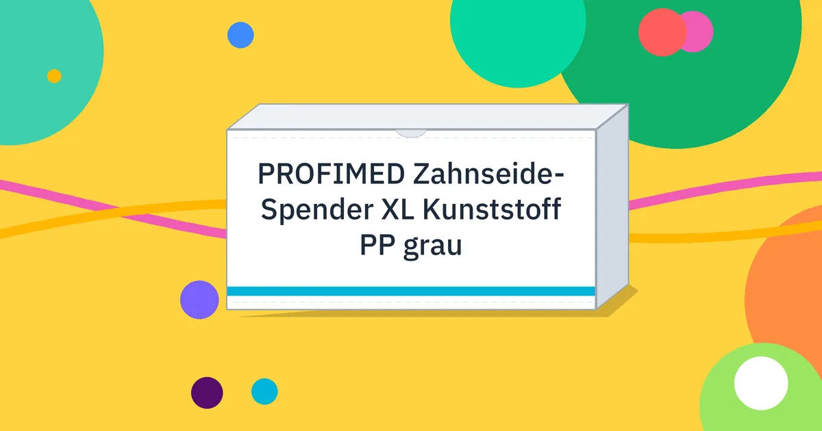 Symbolbild: Packung mit der Aufschrift PROFIMED Zahnseide-Spender XL Kunststoff PP grau (PZN 16588716) – Verfügbarkeit und Bezug in Apotheken in Frankfurt am Main