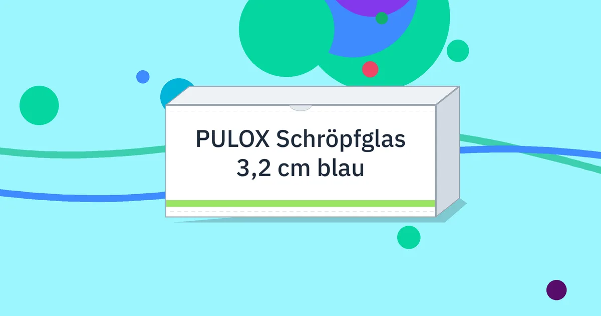 Symbolbild: Packung mit der Aufschrift PULOX Schröpfglas 3,2 cm blau (PZN 11675669) – Verfügbarkeit und Bezug in Apotheken in Frankfurt am Main