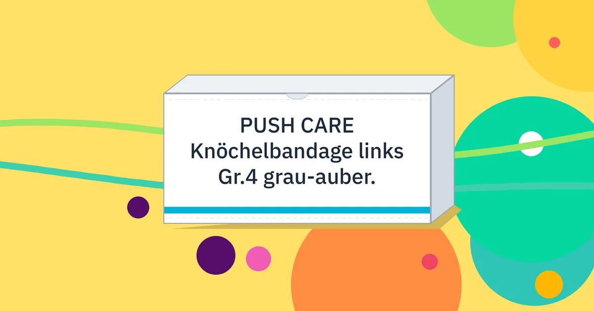 Symbolbild: Packung mit der Aufschrift PUSH CARE Knöchelbandage links Gr.4 grau-auber. (PZN 04856672) – Verfügbarkeit und Bezug in Apotheken in Frankfurt am Main