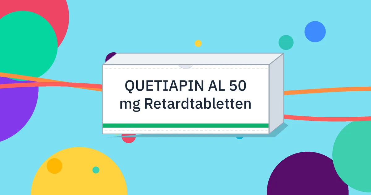Symbolbild: Packung mit der Aufschrift QUETIAPIN AL 50 mg Retardtabletten (PZN 09745196) – Verfügbarkeit und Bezug in Apotheken in Frankfurt am Main