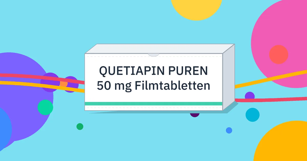 Symbolbild: Packung mit der Aufschrift QUETIAPIN PUREN 50 mg Filmtabletten (PZN 18428454) – Verfügbarkeit und Bezug in Apotheken in Frankfurt am Main