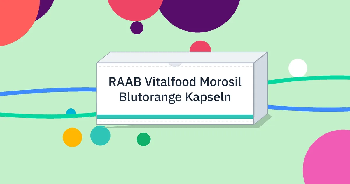 Symbolbild: Packung mit der Aufschrift RAAB Vitalfood Morosil Blutorange Kapseln (PZN 19304375) – Verfügbarkeit und Bezug in Apotheken in Frankfurt am Main
