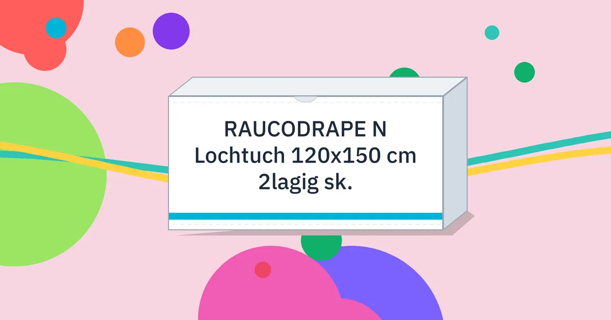 Symbolbild: Packung mit der Aufschrift RAUCODRAPE N Lochtuch 120x150 cm 2lagig sk. (PZN 06162436) – Verfügbarkeit und Bezug in Apotheken in Frankfurt am Main