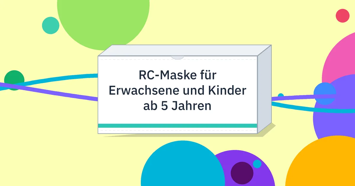 Symbolbild: Packung mit der Aufschrift RC-Maske für Erwachsene und Kinder ab 5 Jahren (PZN 14165006) – Verfügbarkeit und Bezug in Apotheken in Frankfurt am Main