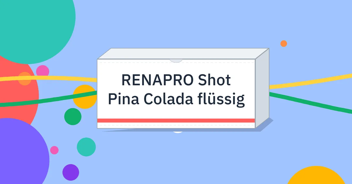 Symbolbild: Packung mit der Aufschrift RENAPRO Shot Pina Colada flüssig (PZN 19284106) – Verfügbarkeit und Bezug in Apotheken in Frankfurt am Main