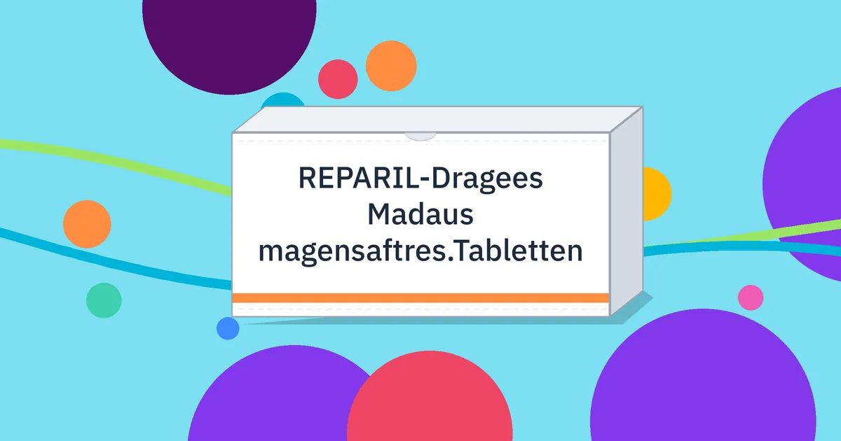 Symbolbild: Packung mit der Aufschrift REPARIL-Dragees Madaus magensaftres.Tabletten (PZN 11548296) – Verfügbarkeit und Bezug in Apotheken in Frankfurt am Main