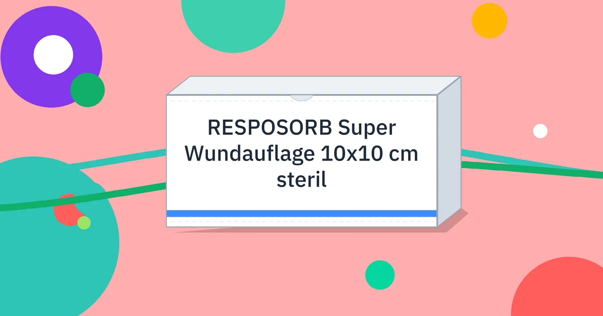 Symbolbild: Packung mit der Aufschrift RESPOSORB Super Wundauflage 10x10 cm steril (PZN 20846615) – Verfügbarkeit und Bezug in Apotheken in Frankfurt am Main