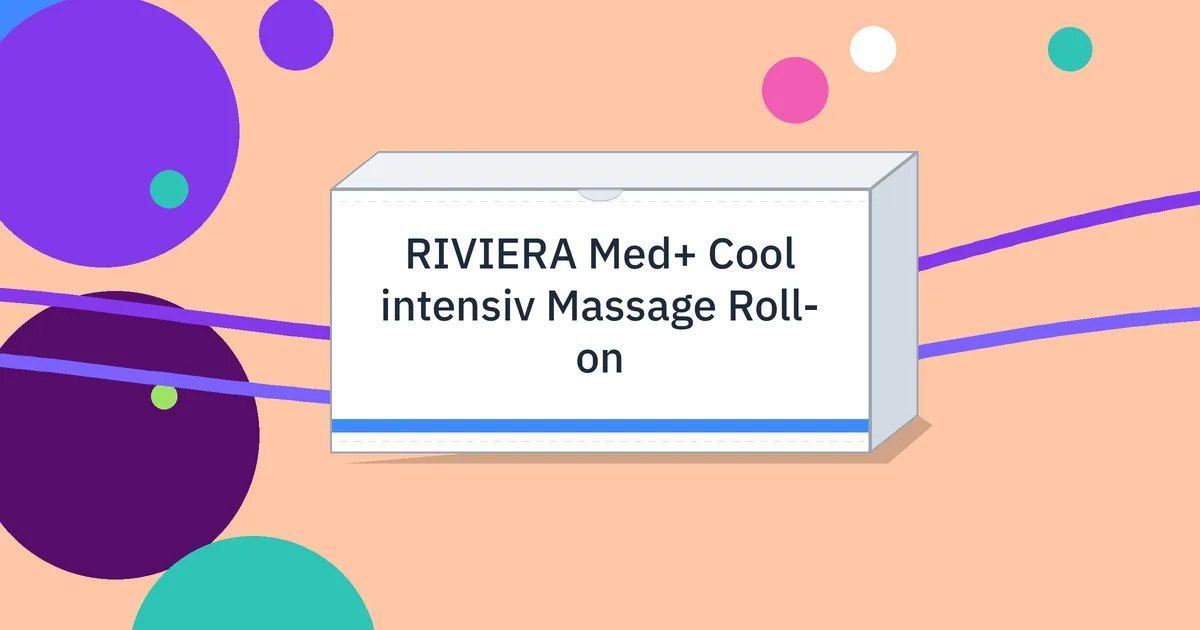 Symbolbild: Packung mit der Aufschrift RIVIERA Med+ Cool intensiv Massage Roll-on (PZN 17572870) – Verfügbarkeit und Bezug in Apotheken in Frankfurt am Main