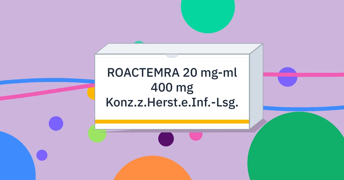 Symbolbild: Packung mit der Aufschrift ROACTEMRA 20 mg-ml 400 mg Konz.z.Herst.e.Inf.-Lsg. (PZN 18780056) – Verfügbarkeit und Bezug in Apotheken in Frankfurt am Main