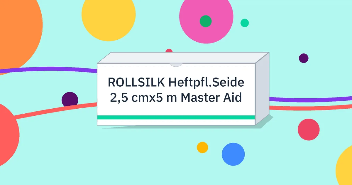 Symbolbild: Packung mit der Aufschrift ROLLSILK Heftpfl.Seide 2,5 cmx5 m Master Aid (PZN 07708297) – Verfügbarkeit und Bezug in Apotheken in Frankfurt am Main