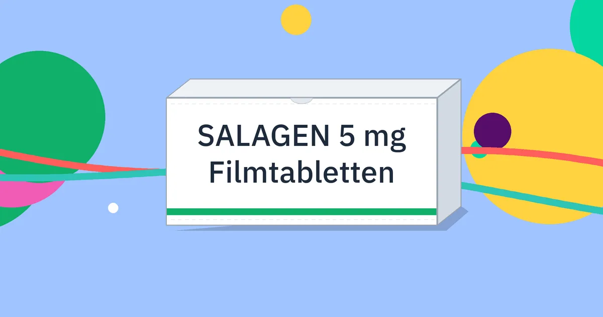 Symbolbild: Packung mit der Aufschrift SALAGEN 5 mg Filmtabletten (PZN 17581679) – Verfügbarkeit und Bezug in Apotheken in Frankfurt am Main