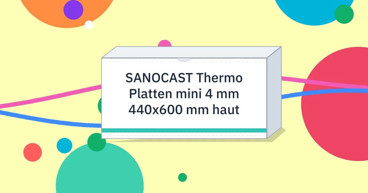 Symbolbild: Packung mit der Aufschrift SANOCAST Thermo Platten mini 4 mm 440x600 mm haut (PZN 15259643) – Verfügbarkeit und Bezug in Apotheken in Frankfurt am Main