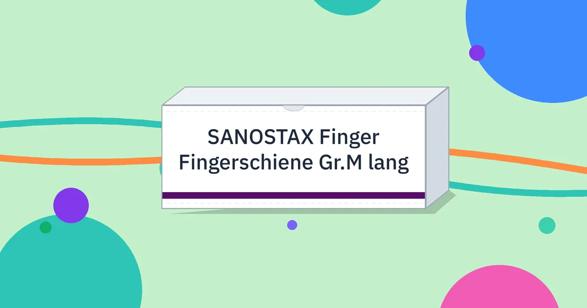 Symbolbild: Packung mit der Aufschrift SANOSTAX Finger Fingerschiene Gr.M lang (PZN 07144357) – Verfügbarkeit und Bezug in Apotheken in Frankfurt am Main
