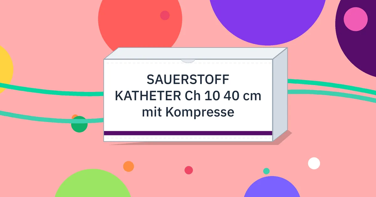 Symbolbild: Packung mit der Aufschrift SAUERSTOFF KATHETER Ch 10 40 cm mit Kompresse (PZN 16130360) – Verfügbarkeit und Bezug in Apotheken in Frankfurt am Main