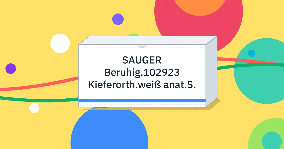 Symbolbild: Packung mit der Aufschrift SAUGER Beruhig.102923 Kieferorth.weiß anat.S. (PZN 03566699) – Verfügbarkeit und Bezug in Apotheken in Frankfurt am Main