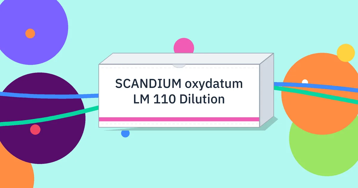 Symbolbild: Packung mit der Aufschrift SCANDIUM oxydatum LM 110 Dilution (PZN 13183858) – Verfügbarkeit und Bezug in Apotheken in Frankfurt am Main