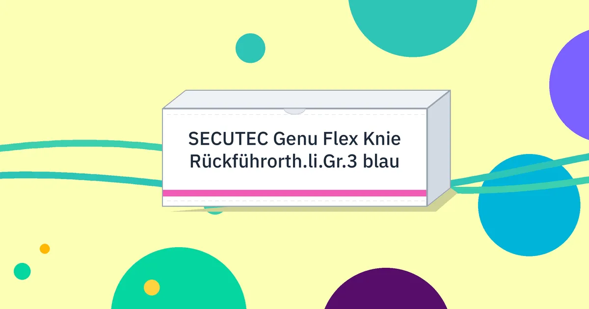 Symbolbild: Packung mit der Aufschrift SECUTEC Genu Flex Knie Rückführorth.li.Gr.3 blau (PZN 18911216) – Verfügbarkeit und Bezug in Apotheken in Frankfurt am Main