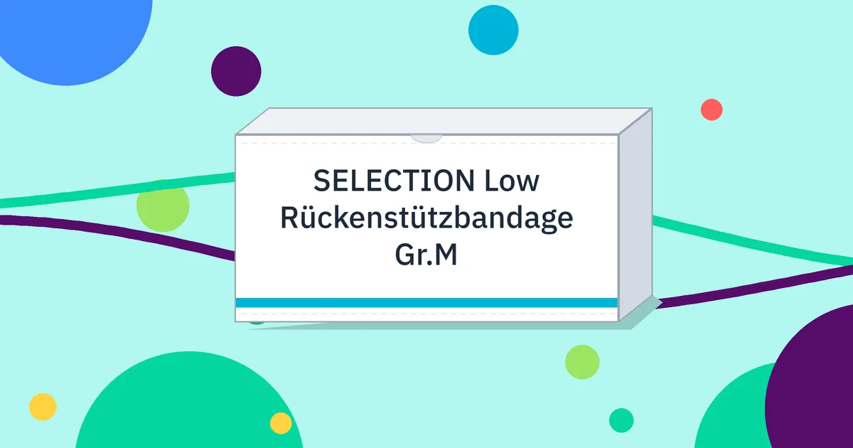 Symbolbild: Packung mit der Aufschrift SELECTION Low Rückenstützbandage Gr.M (PZN 19133459) – Verfügbarkeit und Bezug in Apotheken in Frankfurt am Main