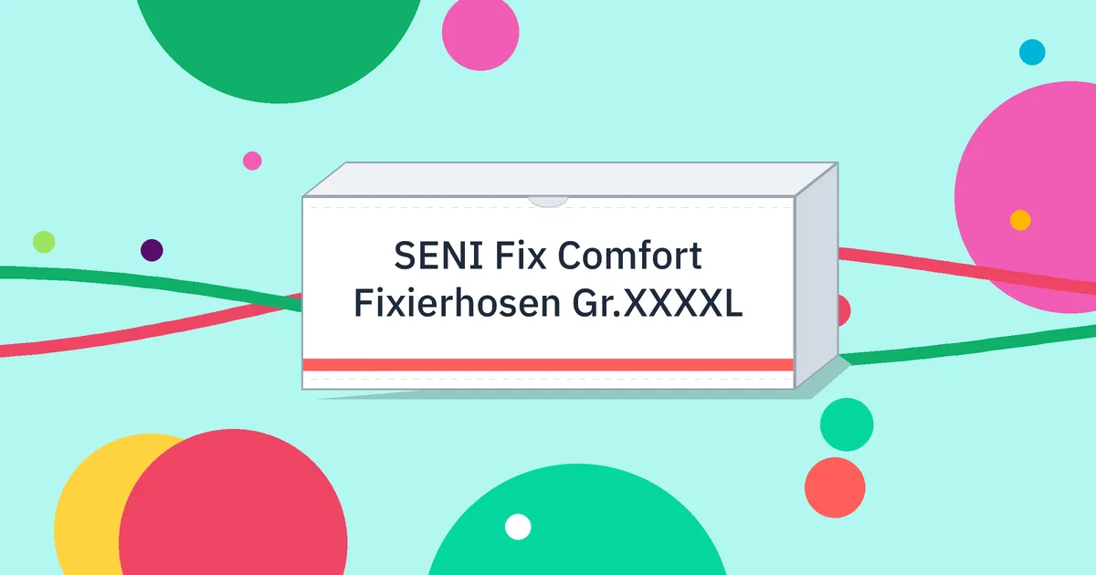 Symbolbild: Packung mit der Aufschrift SENI Fix Comfort Fixierhosen Gr.XXXXL (PZN 20347042) – Verfügbarkeit und Bezug in Apotheken in Frankfurt am Main