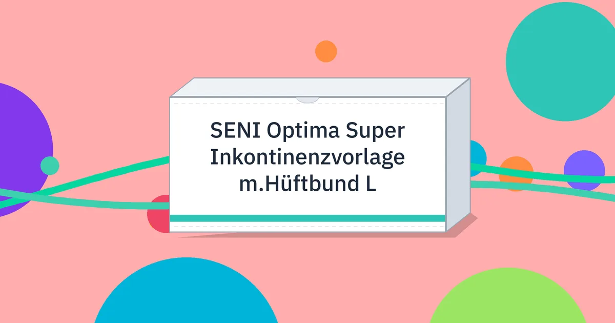 Symbolbild: Packung mit der Aufschrift SENI Optima Super Inkontinenzvorlage m.Hüftbund L (PZN 14299994) – Verfügbarkeit und Bezug in Apotheken in Frankfurt am Main