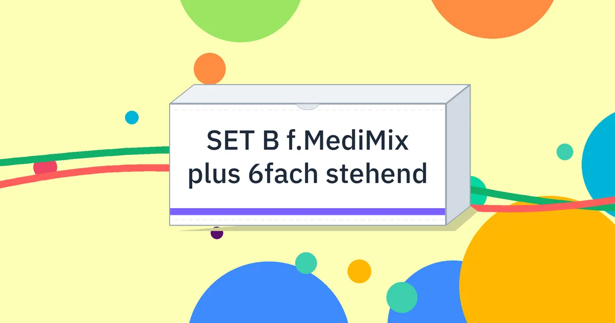 Symbolbild: Packung mit der Aufschrift SET B f.MediMix plus 6fach stehend (PZN 14441877) – Verfügbarkeit und Bezug in Apotheken in Frankfurt am Main