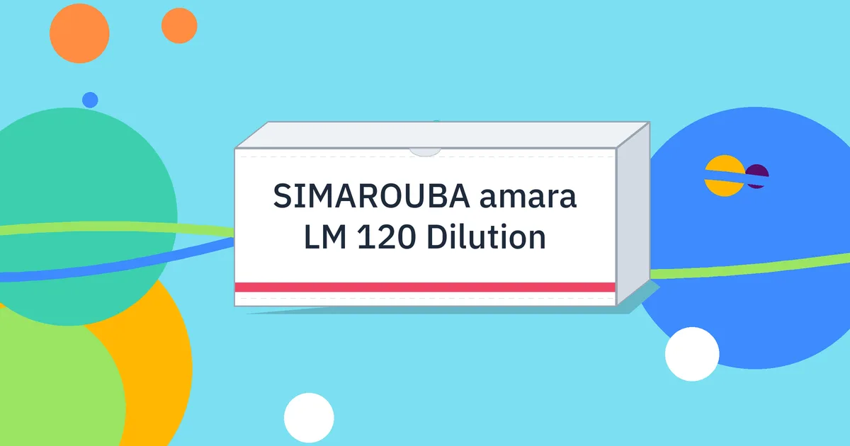 Symbolbild: Packung mit der Aufschrift SIMAROUBA amara LM 120 Dilution (PZN 13680597) – Verfügbarkeit und Bezug in Apotheken in Frankfurt am Main