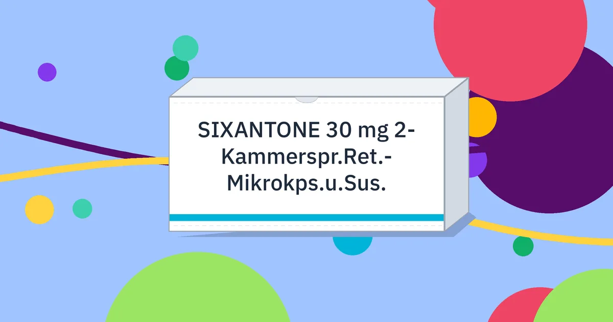 Symbolbild: Packung mit der Aufschrift SIXANTONE 30 mg 2-Kammerspr.Ret.-Mikrokps.u.Sus. (PZN 19478997) – Verfügbarkeit und Bezug in Apotheken in Frankfurt am Main