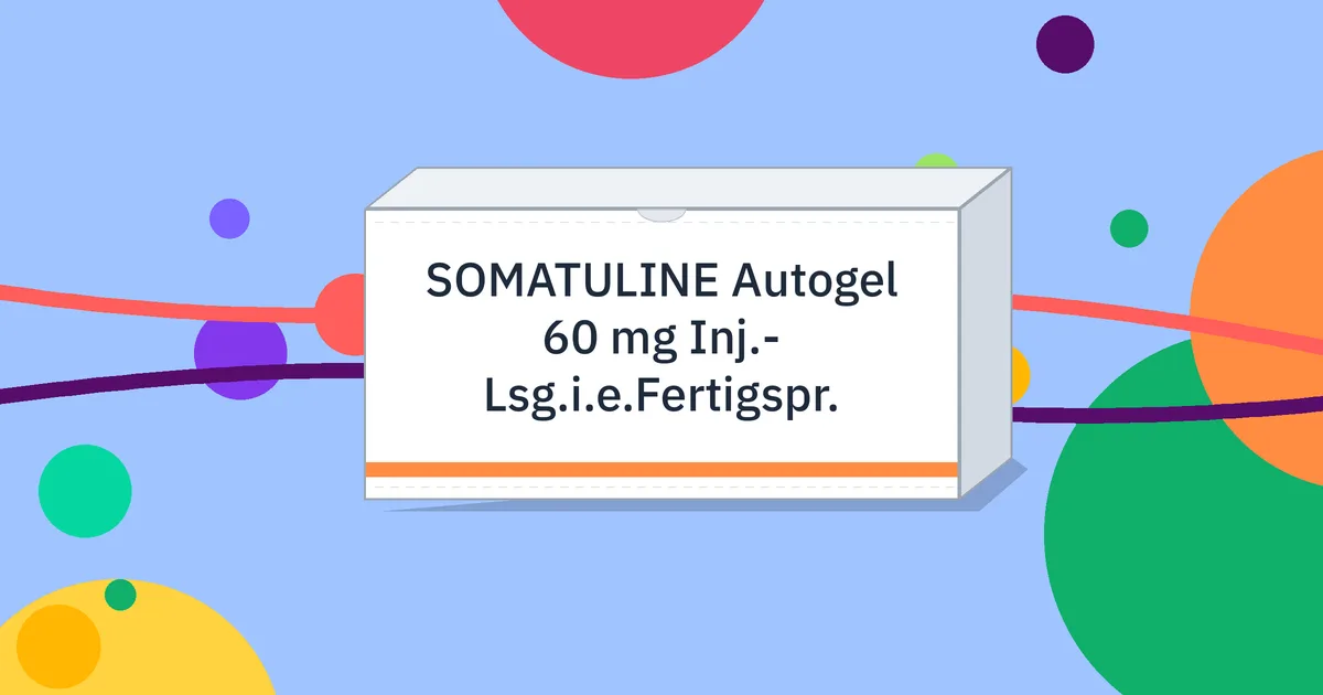 Symbolbild: Packung mit der Aufschrift SOMATULINE Autogel 60 mg Inj.-Lsg.i.e.Fertigspr. (PZN 01007688) – Verfügbarkeit und Bezug in Apotheken in Frankfurt am Main