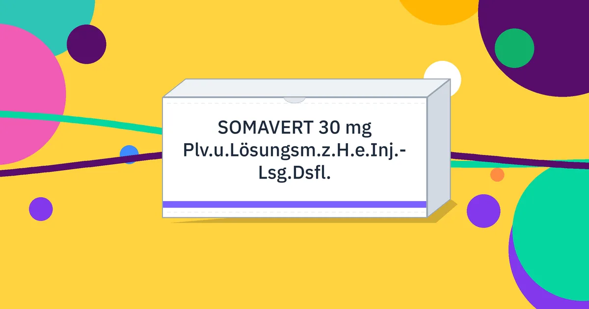 Symbolbild: Packung mit der Aufschrift SOMAVERT 30 mg Plv.u.Lösungsm.z.H.e.Inj.-Lsg.Dsfl. (PZN 20118666) – Verfügbarkeit und Bezug in Apotheken in Frankfurt am Main