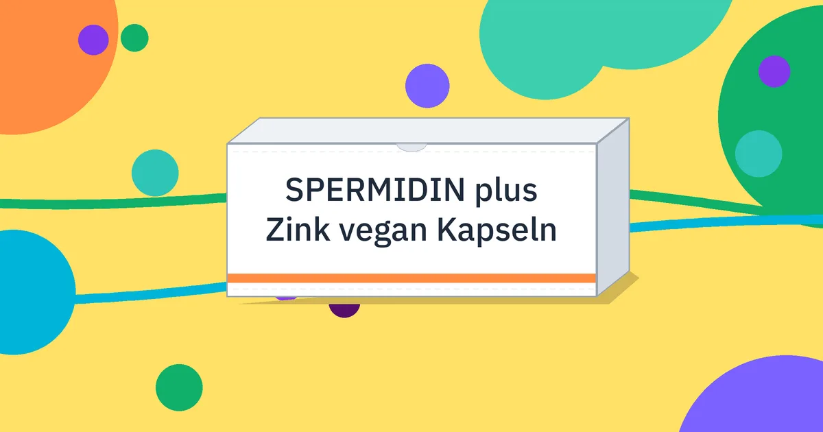 Symbolbild: Packung mit der Aufschrift SPERMIDIN plus Zink vegan Kapseln (PZN 16830519) – Verfügbarkeit und Bezug in Apotheken in Frankfurt am Main