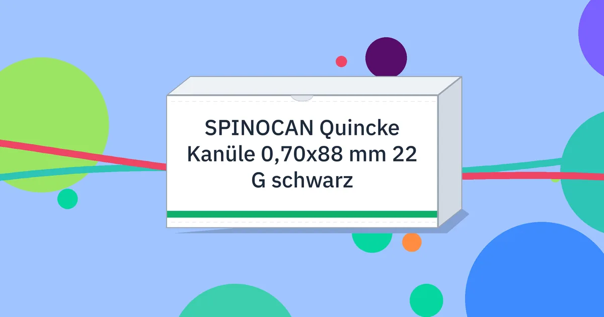 Symbolbild: Packung mit der Aufschrift SPINOCAN Quincke Kanüle 0,70x88 mm 22 G schwarz (PZN 06592987) – Verfügbarkeit und Bezug in Apotheken in Frankfurt am Main