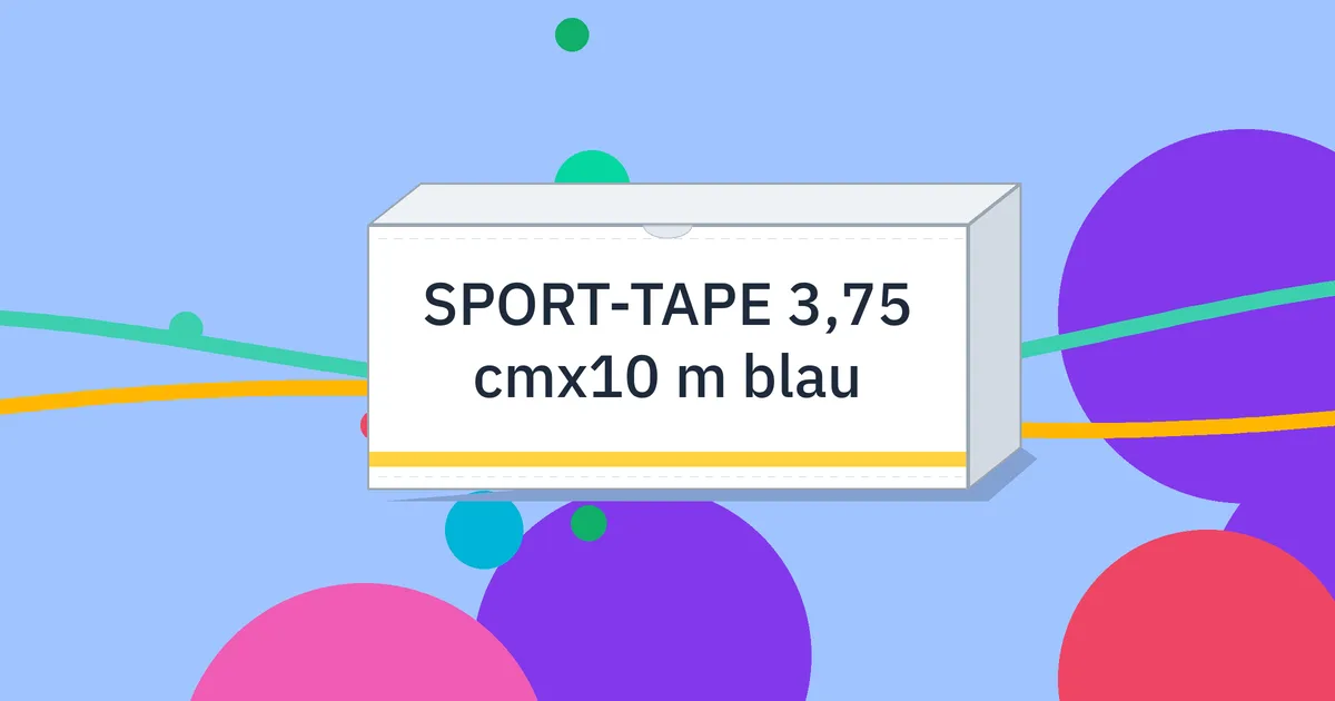 Symbolbild: Packung mit der Aufschrift SPORT-TAPE 3,75 cmx10 m blau (PZN 10809547) – Verfügbarkeit und Bezug in Apotheken in Frankfurt am Main