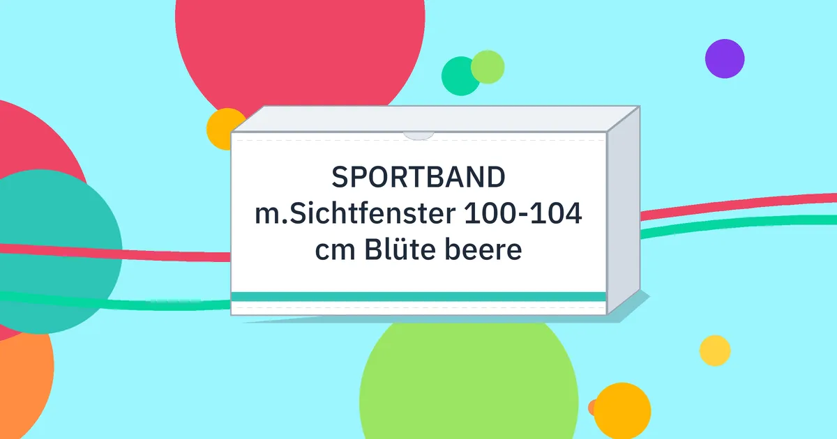 Symbolbild: Packung mit der Aufschrift SPORTBAND m.Sichtfenster 100-104 cm Blüte beere (PZN 13917102) – Verfügbarkeit und Bezug in Apotheken in Frankfurt am Main