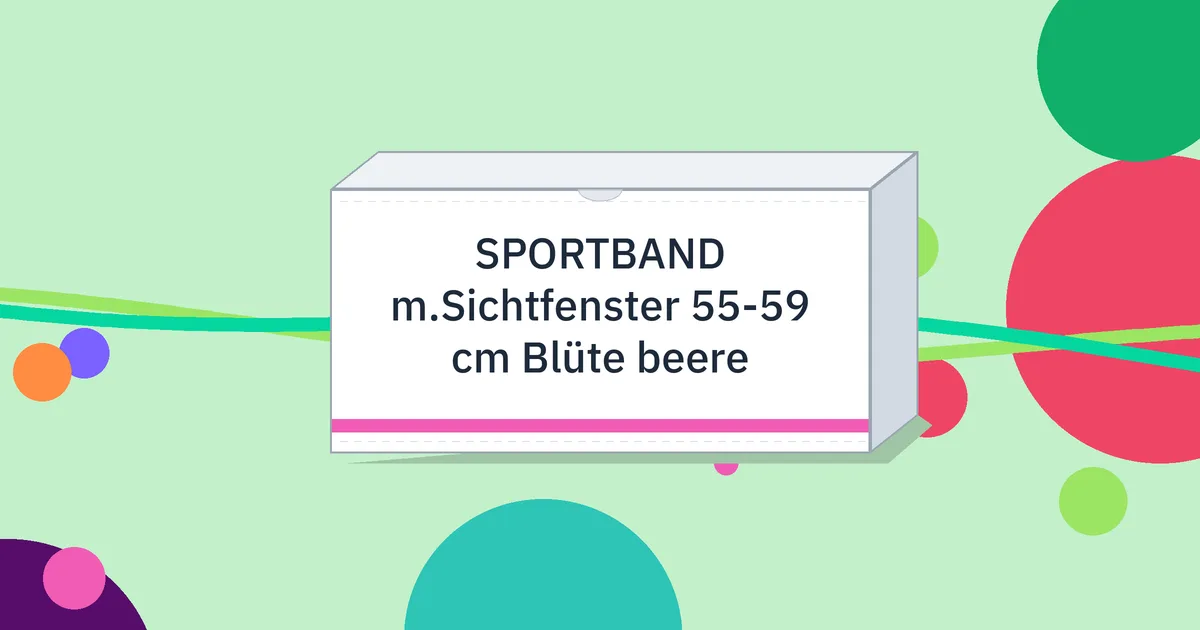 Symbolbild: Packung mit der Aufschrift SPORTBAND m.Sichtfenster 55-59 cm Blüte beere (PZN 13916999) – Verfügbarkeit und Bezug in Apotheken in Frankfurt am Main