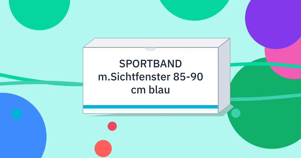 Symbolbild: Packung mit der Aufschrift SPORTBAND m.Sichtfenster 85-90 cm blau (PZN 12904474) – Verfügbarkeit und Bezug in Apotheken in Frankfurt am Main