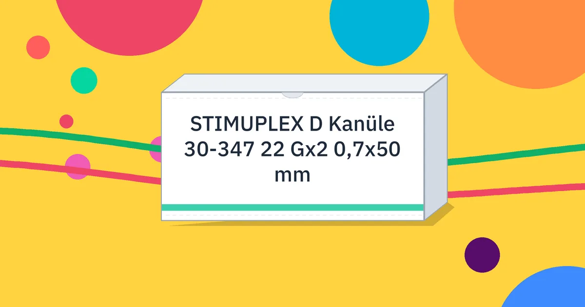 Symbolbild: Packung mit der Aufschrift STIMUPLEX D Kanüle 30-347 22 Gx2 0,7x50 mm (PZN 14138417) – Verfügbarkeit und Bezug in Apotheken in Frankfurt am Main