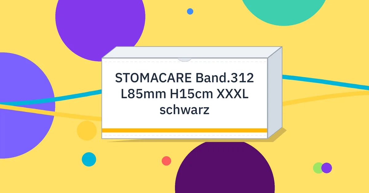 Symbolbild: Packung mit der Aufschrift STOMACARE Band.312 L85mm H15cm XXXL schwarz (PZN 09437359) – Verfügbarkeit und Bezug in Apotheken in Frankfurt am Main