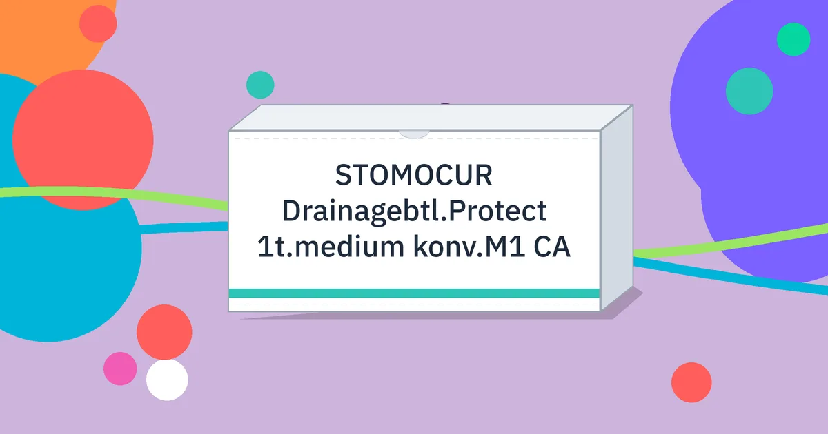 Symbolbild: Packung mit der Aufschrift STOMOCUR Drainagebtl.Protect 1t.medium konv.M1 CA (PZN 18884264) – Verfügbarkeit und Bezug in Apotheken in Frankfurt am Main