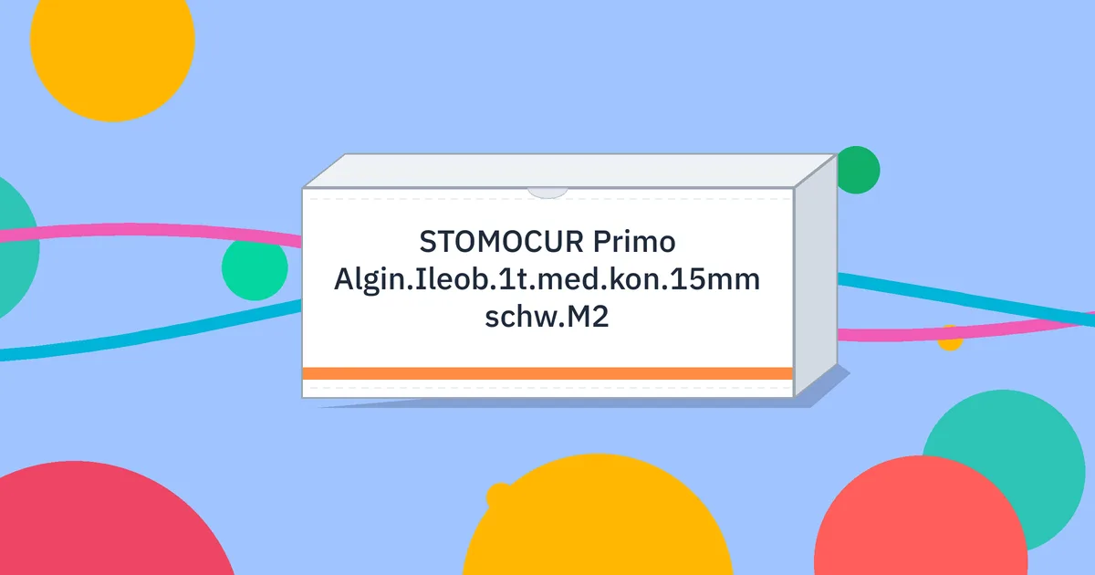 Symbolbild: Packung mit der Aufschrift STOMOCUR Primo Algin.Ileob.1t.med.kon.15mm schw.M2 (PZN 19536654) – Verfügbarkeit und Bezug in Apotheken in Frankfurt am Main