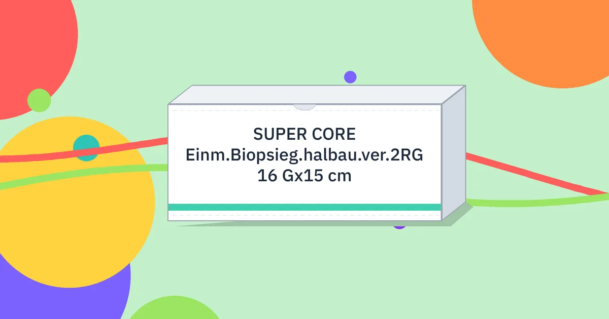 Symbolbild: Packung mit der Aufschrift SUPER CORE Einm.Biopsieg.halbau.ver.2RG 16 Gx15 cm (PZN 07100029) – Verfügbarkeit und Bezug in Apotheken in Frankfurt am Main