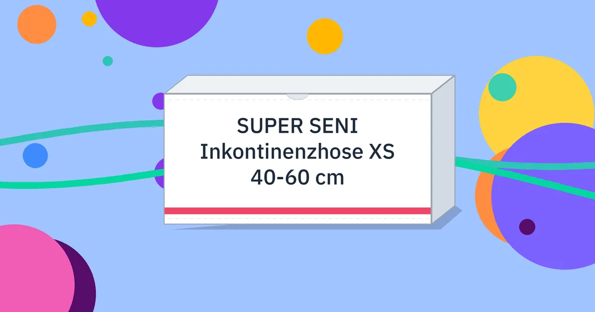 Symbolbild: Packung mit der Aufschrift SUPER SENI Inkontinenzhose XS 40-60 cm (PZN 15254396) – Verfügbarkeit und Bezug in Apotheken in Frankfurt am Main
